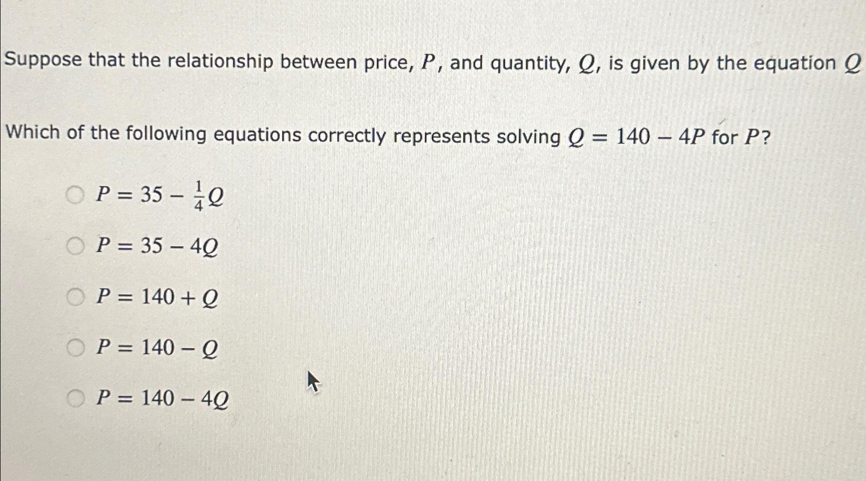 Solved Suppose that the relationship between price, P, ﻿and | Chegg.com