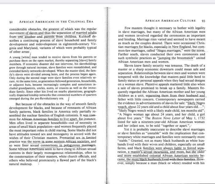 8 AFRICAN AMERICANS IN THE COLONIAL ERA mother, | Chegg.com