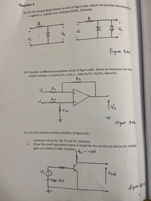 Solved Question 4 (a) For the simple diode limiter circuits | Chegg.com
