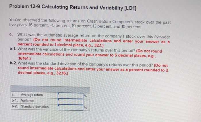 Solved Problem 12-9 Calculating Returns and Variability | Chegg.com
