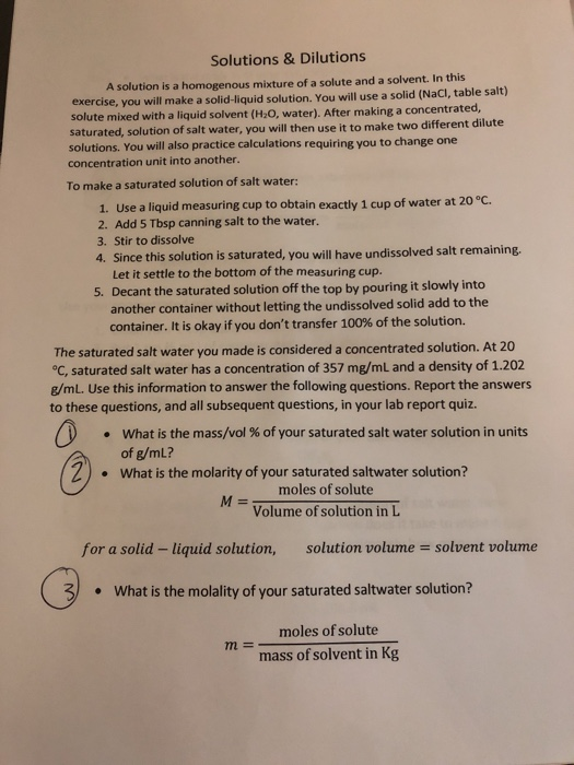 Solved The saturated salt water you made is considered a | Chegg.com