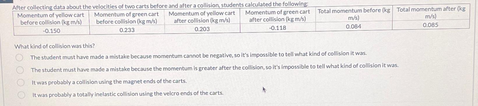 Solved After collecting data about the velocities of two | Chegg.com