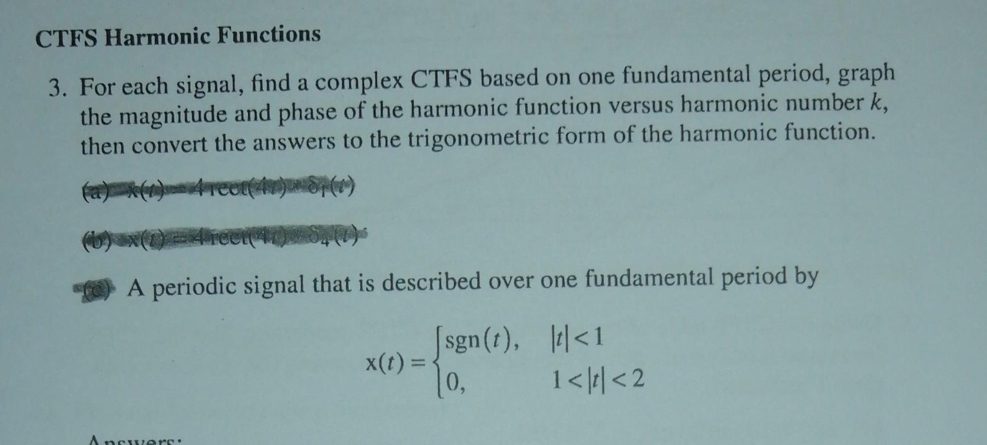 Solved CTFS Harmonic Functions 3. For each signal, find a | Chegg.com