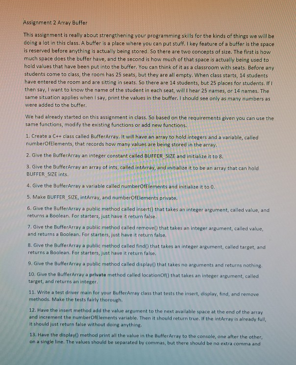 Solved Assignment 2 Array Buffer This assignment is really | Chegg.com