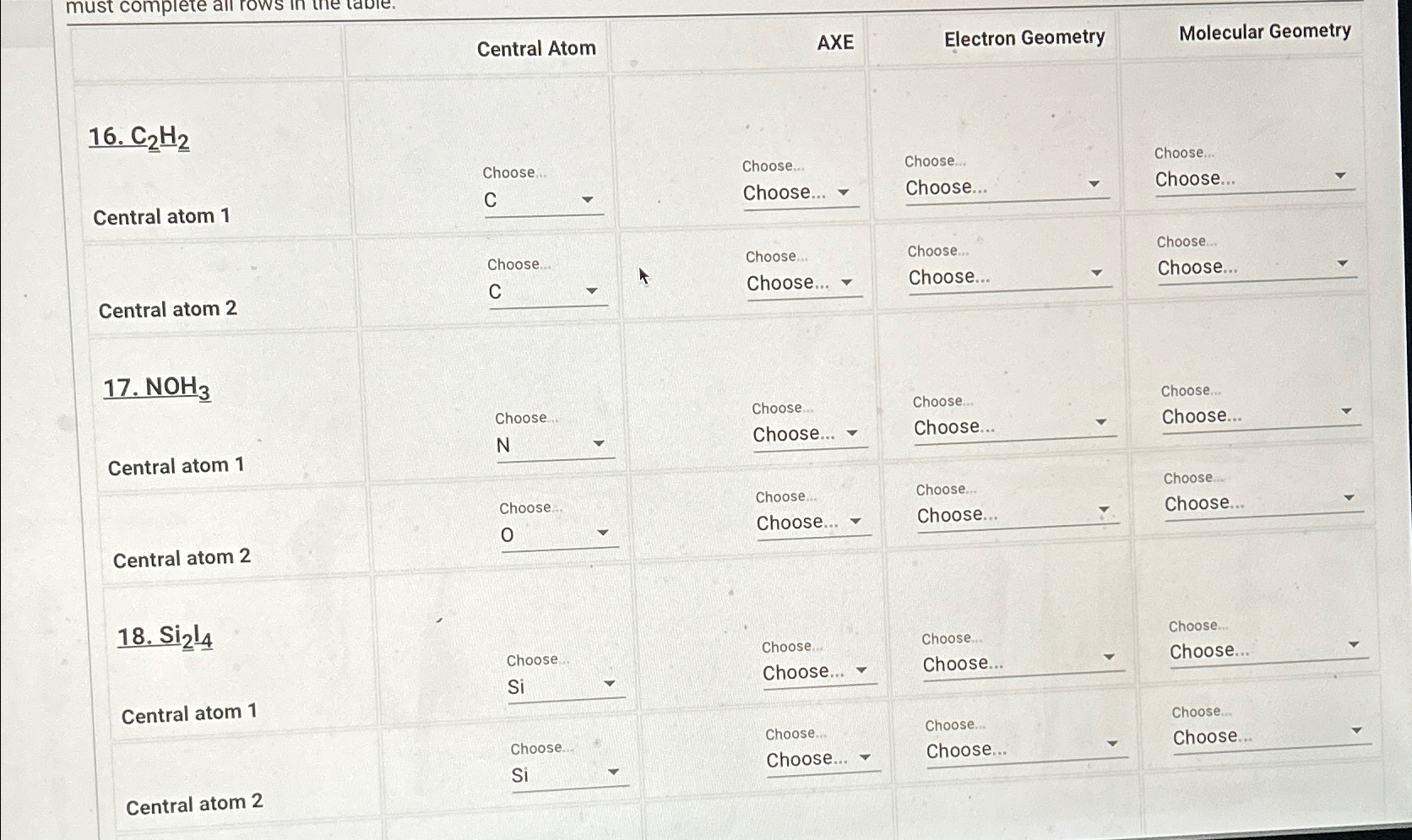 Solved List Central Atoms List Axe Notation Electron