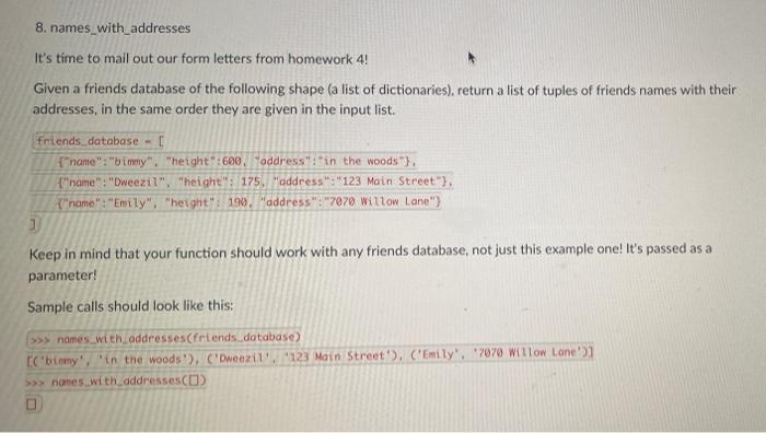 Solved 8. names_with_addresses It's time to mail out our | Chegg.com