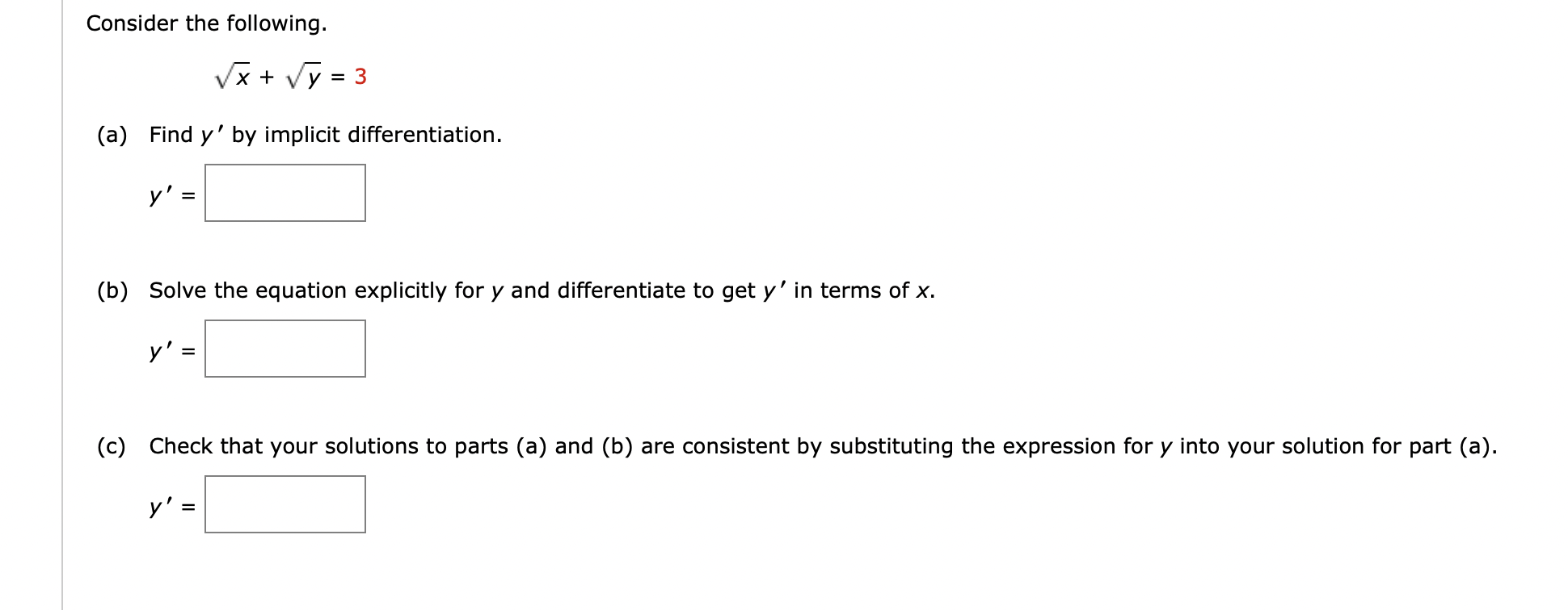 Solved Consider The Following X2 Y2 3 A ﻿find Y ﻿by