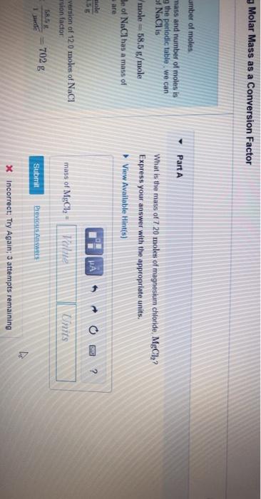 Solved Molar Mass as a Conversion Factor Part A amber of | Chegg.com