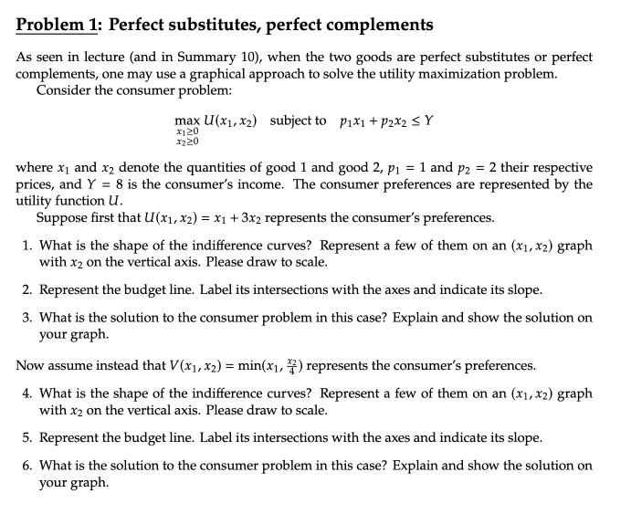 Solved Problem 1: Perfect substitutes, perfect complementsAs | Chegg.com