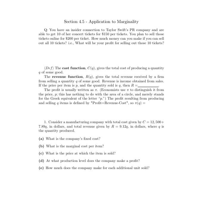 Solved Section 4.5 - ﻿Application to MarginalityQ: You have | Chegg.com