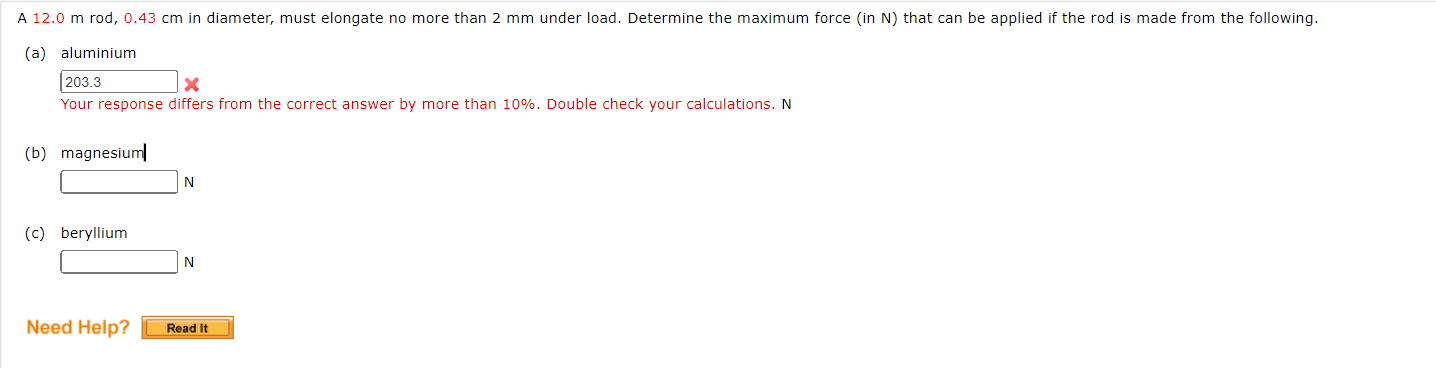 Solved (a) ﻿aluminiumYour response differs from the correct | Chegg.com