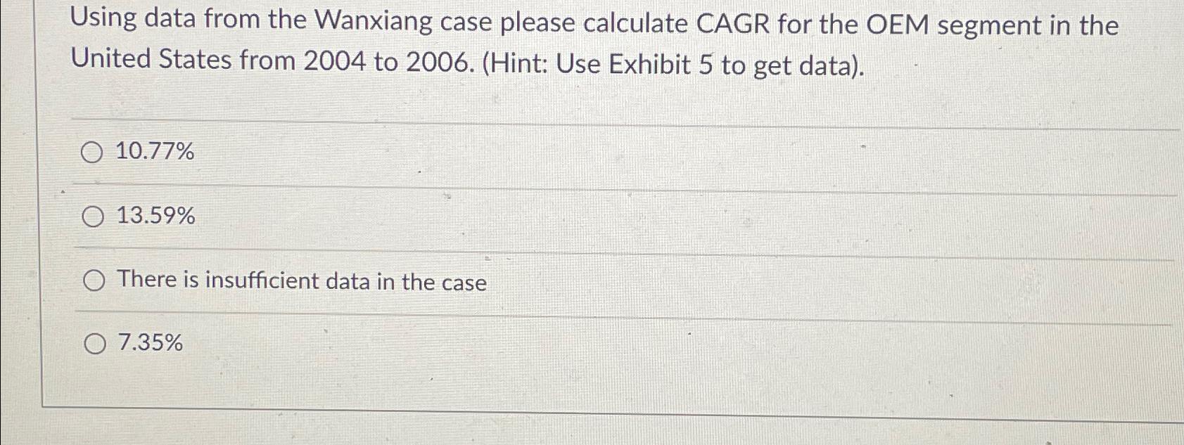 Solved Using data from the Wanxiang case please calculate | Chegg.com