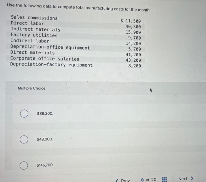 Solved Use the following data to compute total manufacturing | Chegg.com