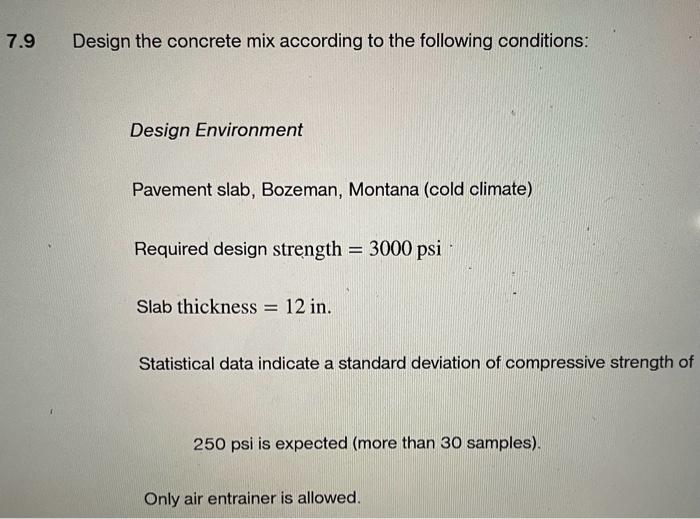 Solved 9 Design the concrete mix according to the following | Chegg.com