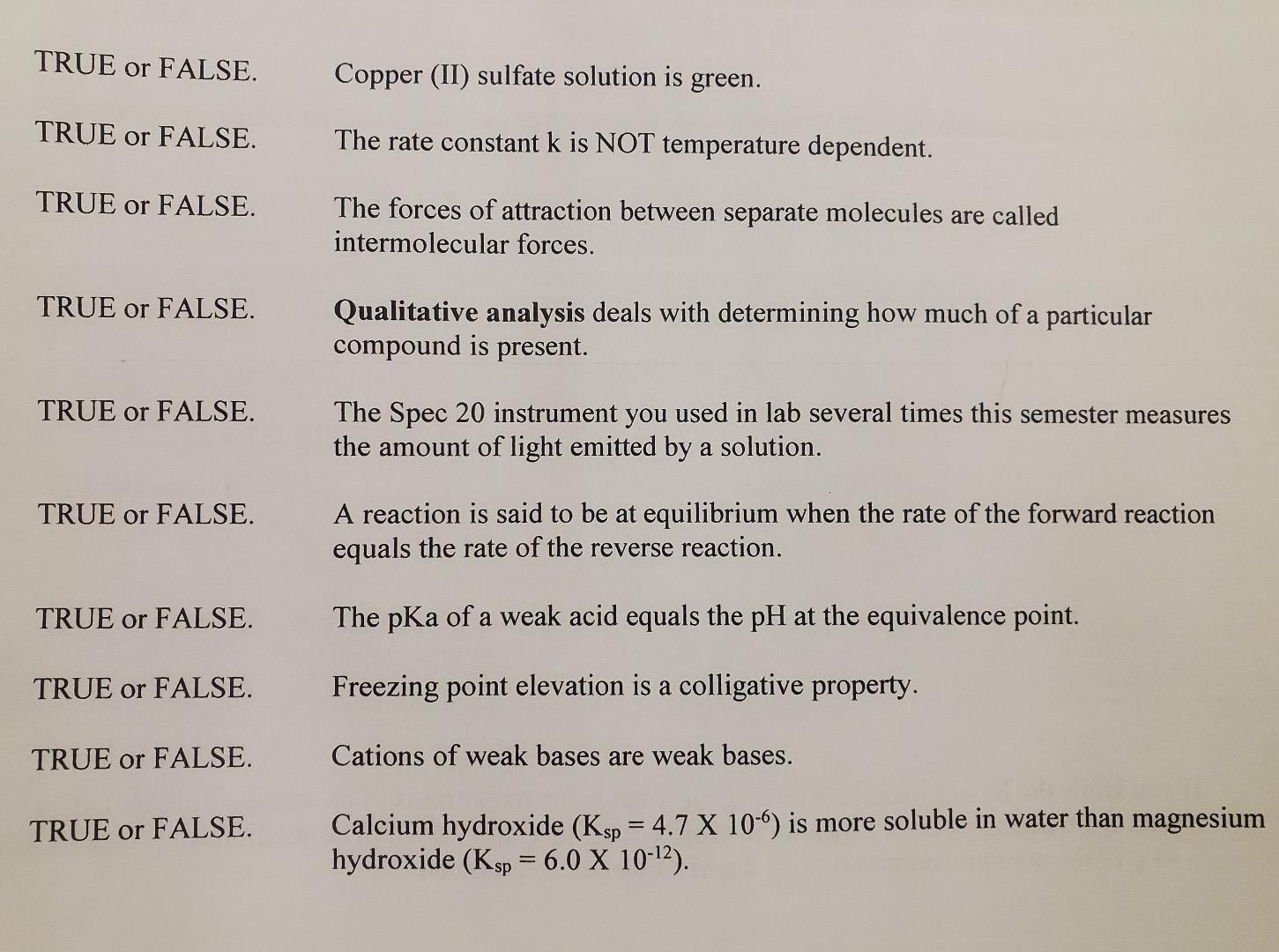 Solved TRUE or FALSE. Copper (II) sulfate solution is green. | Chegg.com