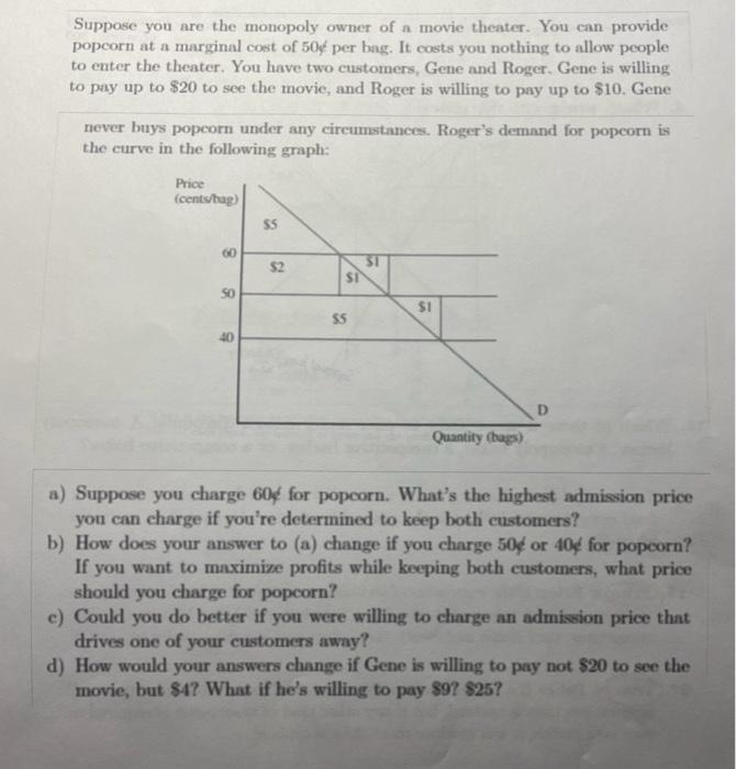 Solved Suppose you are the monopoly owner of a movie | Chegg.com
