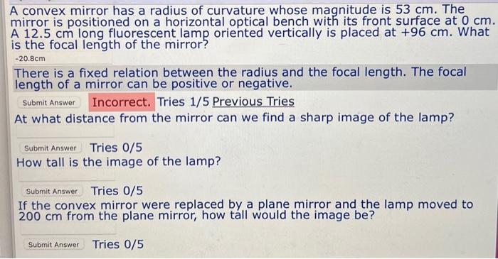 Solved A convex mirror has a radius of curvature whose | Chegg.com