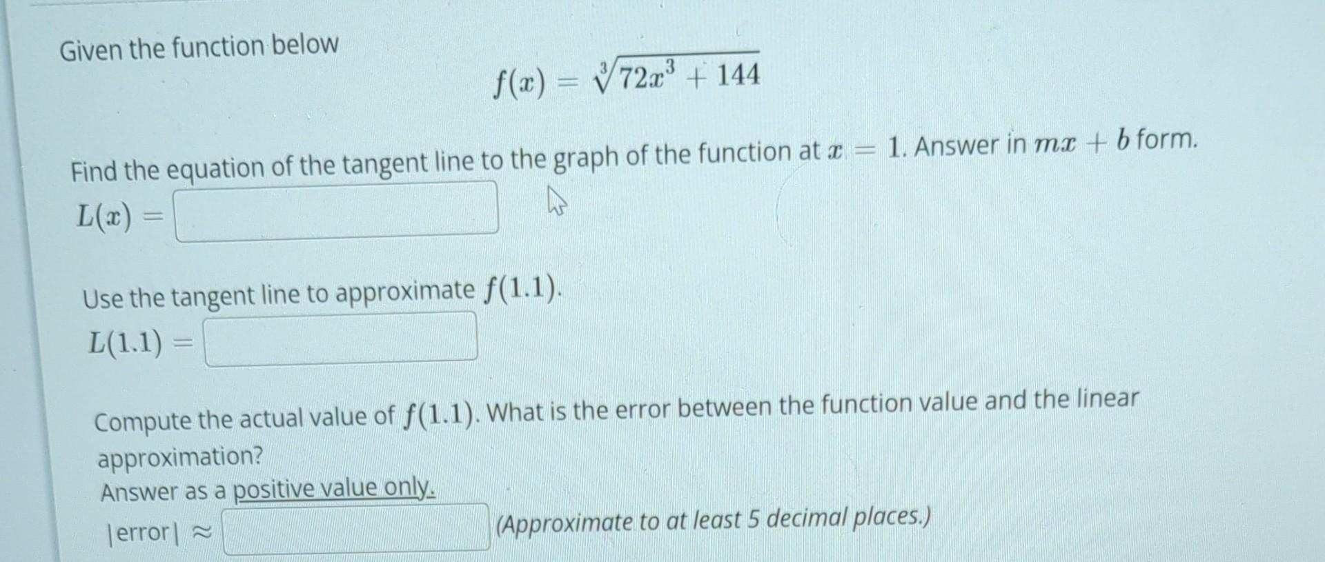 Solved Given the function below f(x)=372x3+144 Find the | Chegg.com