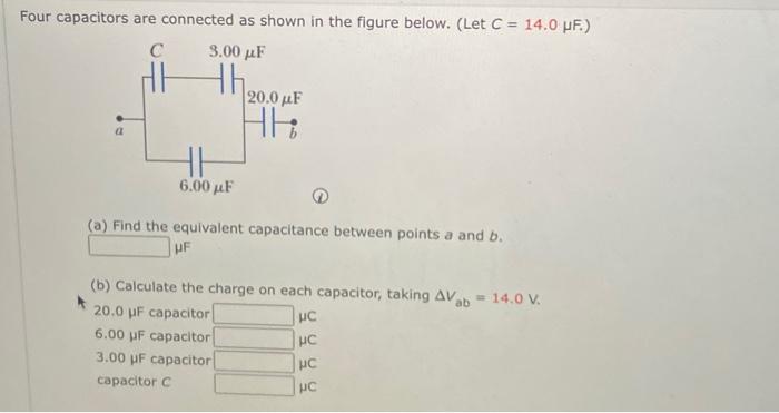 Solved Four capacitors are connected as shown in the figure | Chegg.com