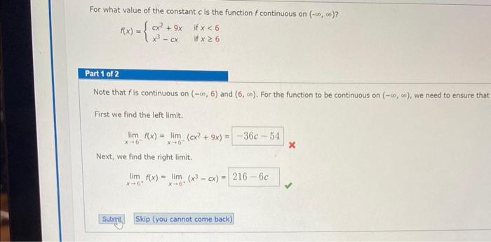 Solved For what value of the constant c is the function f | Chegg.com