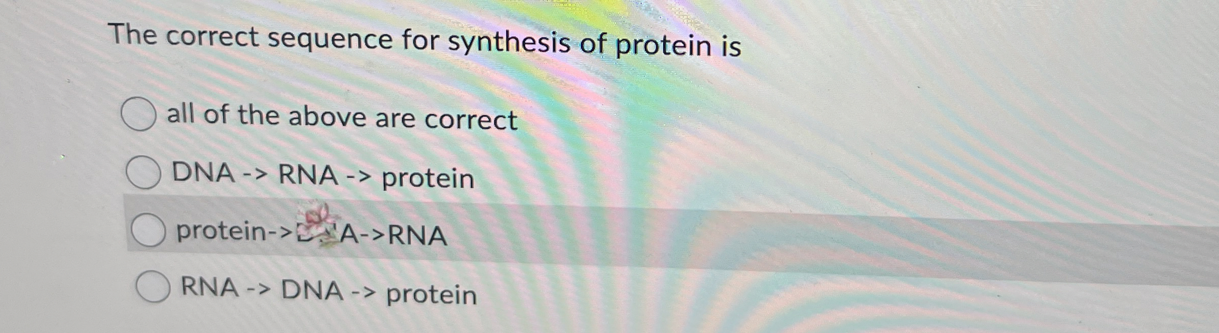 Solved The correct sequence for synthesis of protein isall | Chegg.com