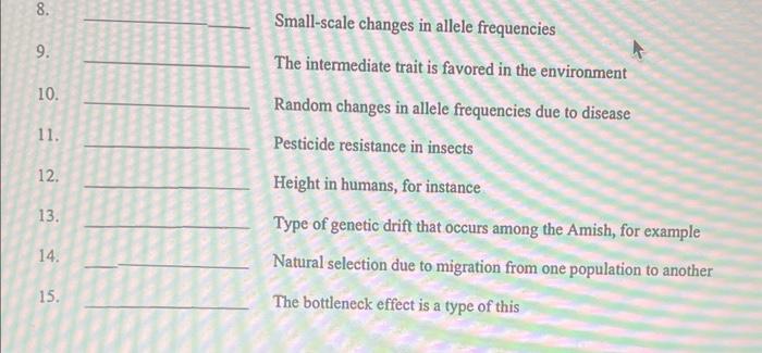 Solved 8. Small-scale changes in allele frequencies 9. The | Chegg.com