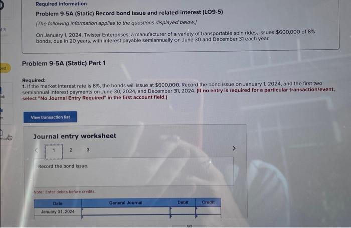 Solved Required information Problem 9-5A (Static) Record | Chegg.com