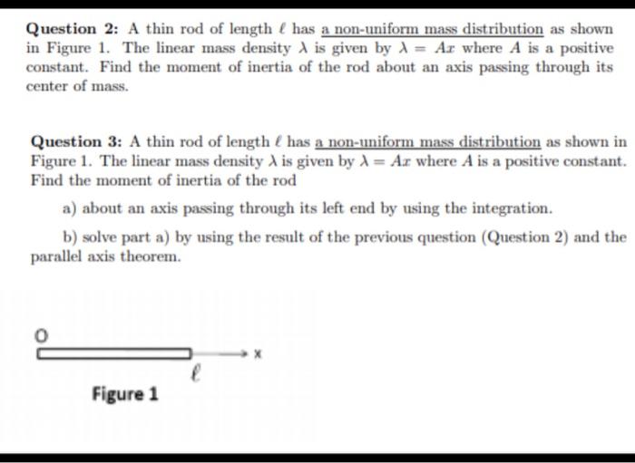 Solved Question 2: A thin rod of length l has a non-uniform | Chegg.com