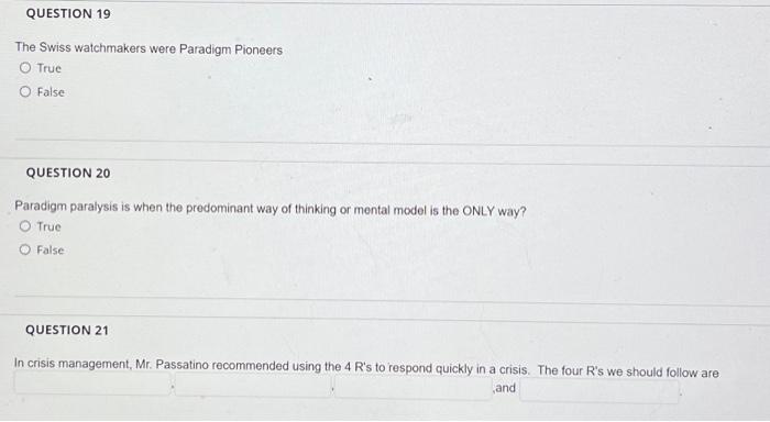 Solved The Swiss watchmakers were Paradigm Pioneers True | Chegg.com