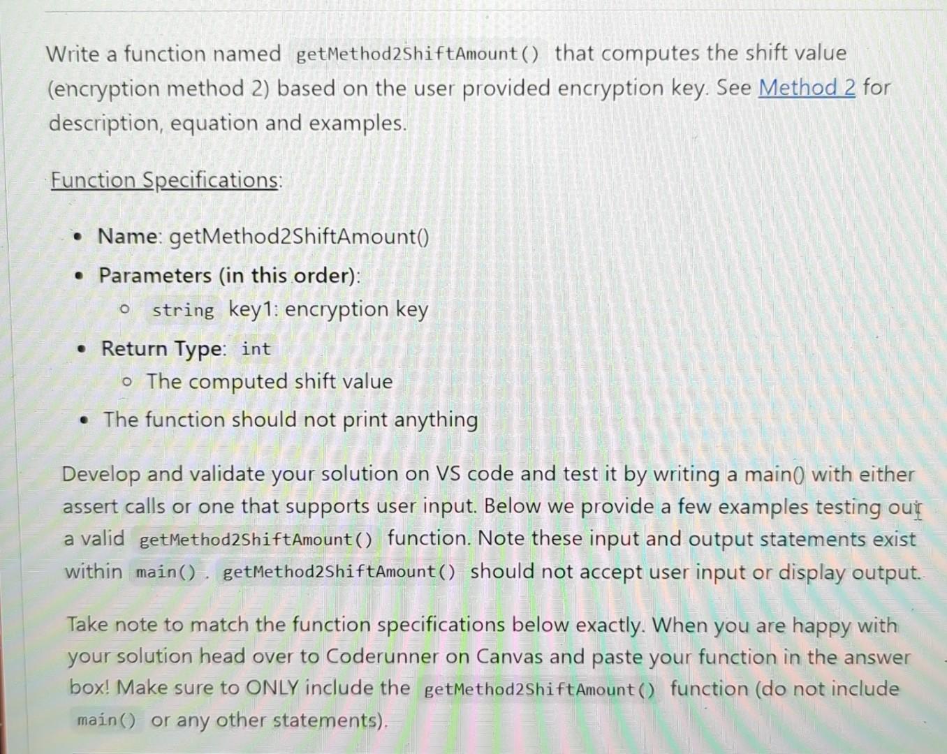 Solved Write a function named getMethod2shiftAmount () that | Chegg.com