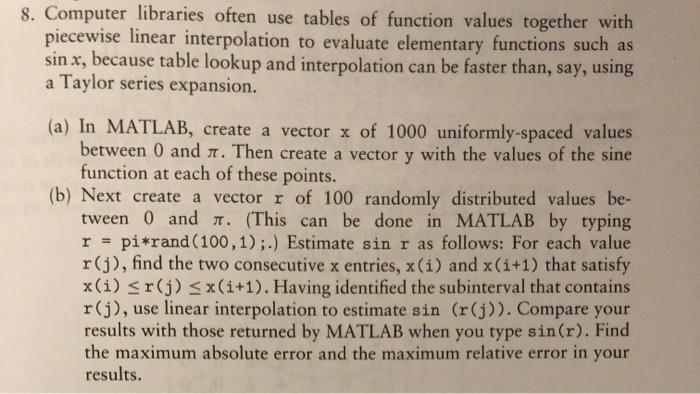 Solved 8. Computer libraries often use tables of function | Chegg.com
