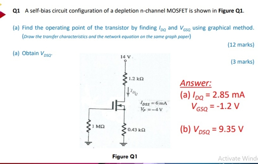[Solved]: Q1 A self-bias circuit configuration of a depletio