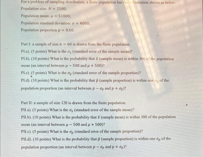 Solved For a problem of sampling distribution, a finite | Chegg.com