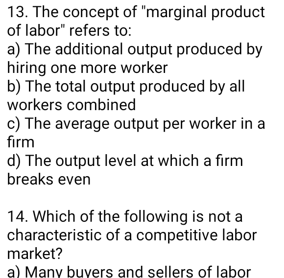 Solved Economics: The concept of "marginal product of labor" | Chegg.com