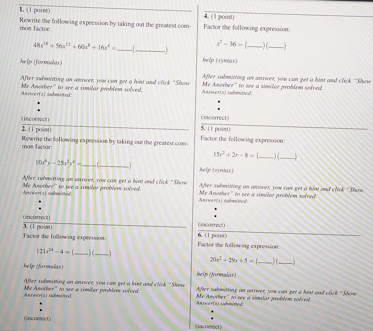 Solved 1. (1 point) Rewrite the following expression by | Chegg.com