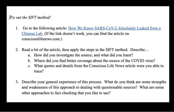 Try out the SIFT method! 1. Go to the following | Chegg.com