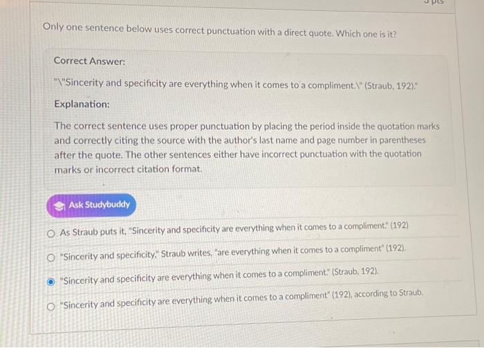 Only one sentence below uses correct punctuation with | Chegg.com