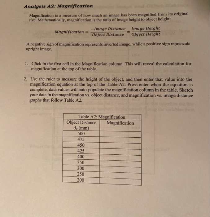 Solved Analysis A2: Magnification Magnification is a measure | Chegg.com