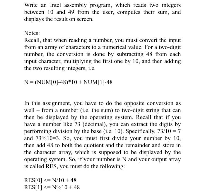 Solved Write a program in Assembly language to read two | Chegg.com