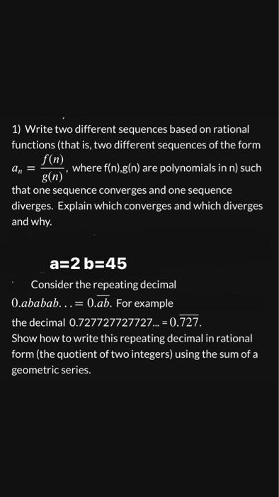Solved 1) Write two different sequences based on rational | Chegg.com