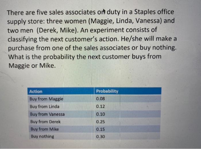 Solved There are five sales associates ort duty in a Staples | Chegg.com