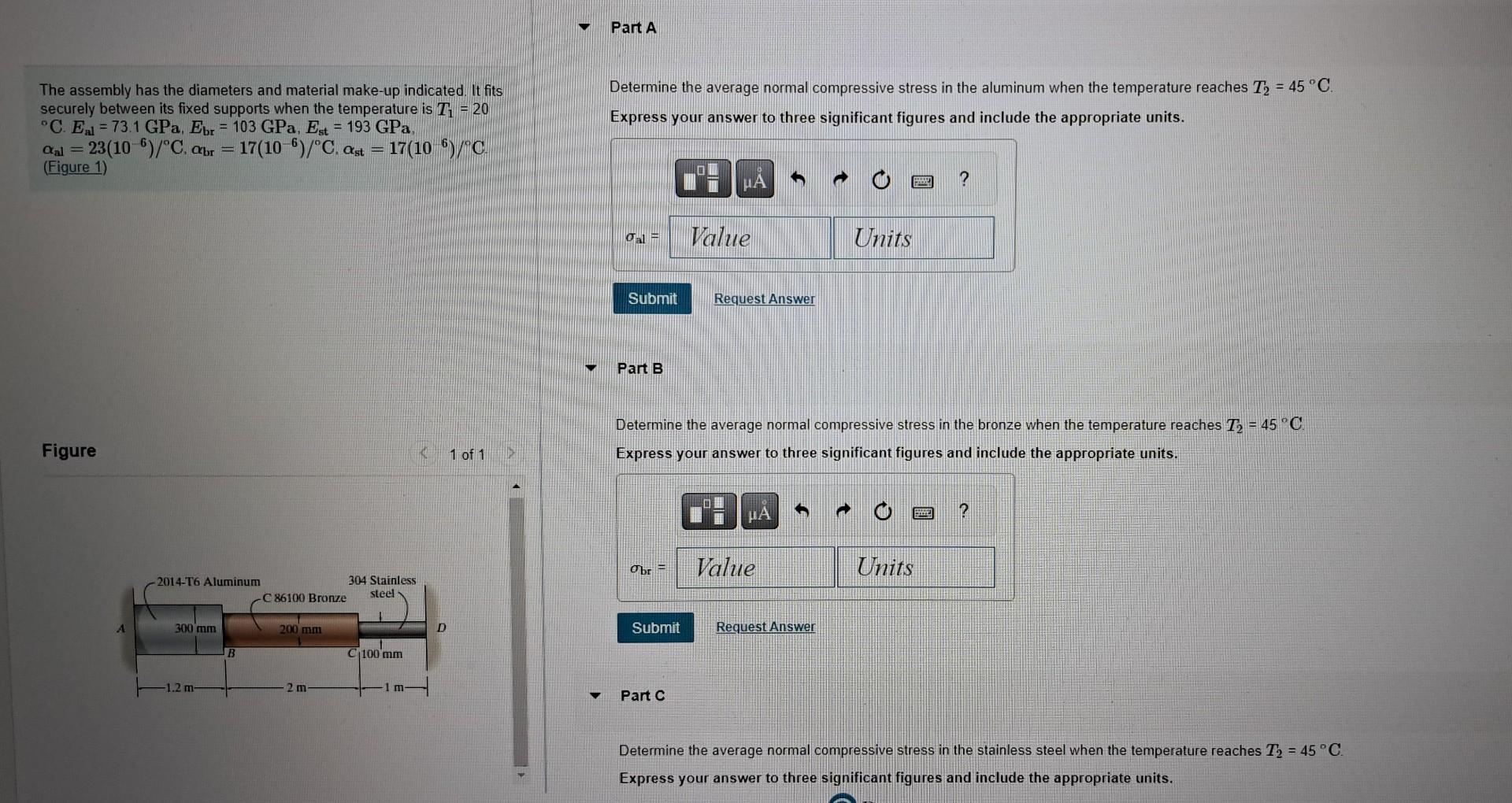 Solved The assembly has the diameters and material make-up | Chegg.com
