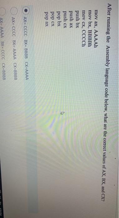 Solved After running the Assembly language code below, what | Chegg.com