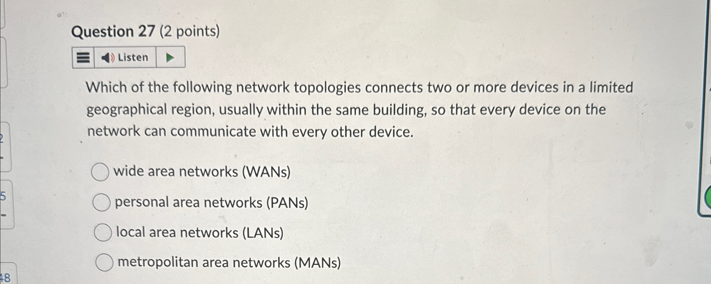 Solved Question 27 ( 2 ﻿points)ListenWhich of the following | Chegg.com