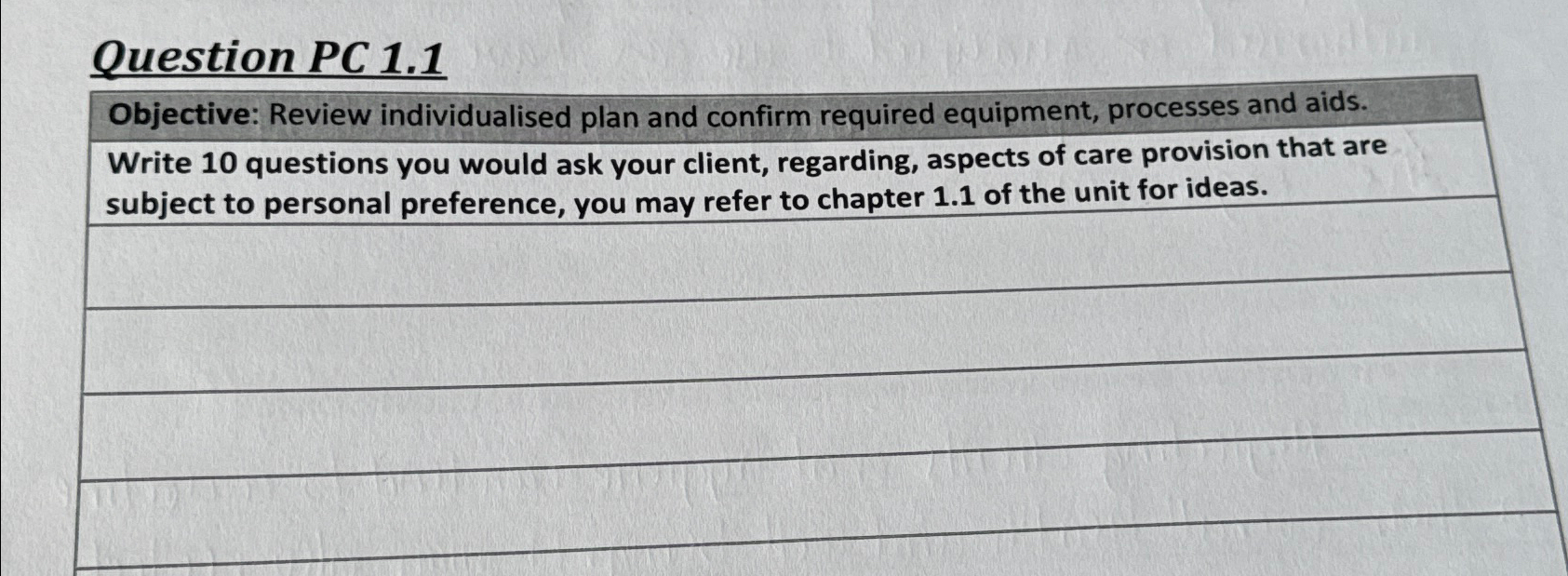 Solved Question PC 1.1Objective: Review individualised plan | Chegg.com
