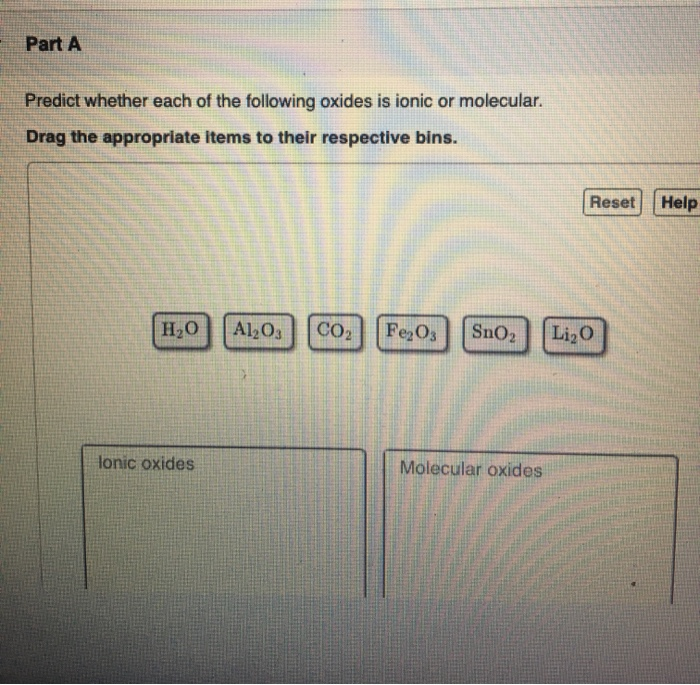 Solved Part A Predict whether each of the following oxides | Chegg.com