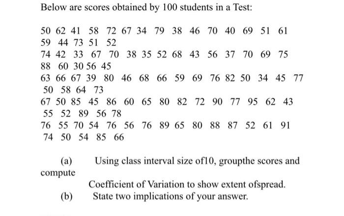 Solved Below are scores obtained by 100 students in a Test: | Chegg.com