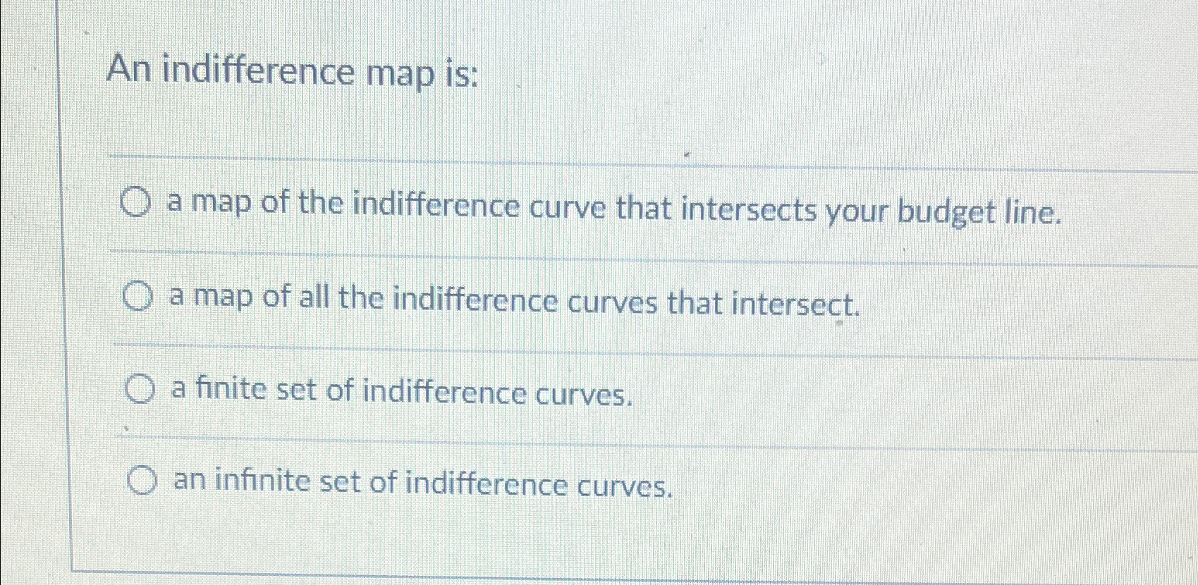 Solved An indifference map is:a map of the indifference | Chegg.com