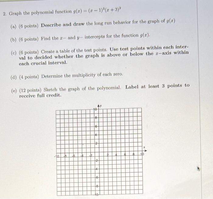 Solved 2. Graph the polynomial function g(x)=(x−1)3(x+3)2 | Chegg.com