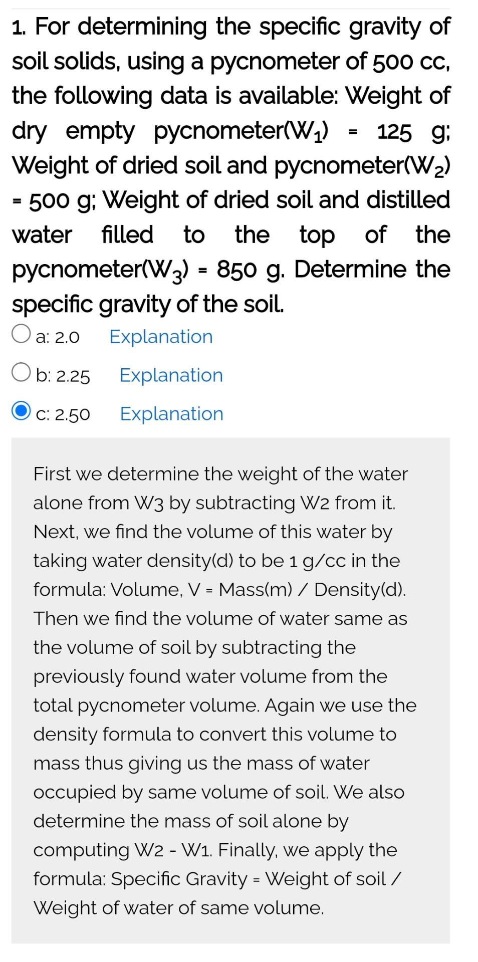 Solved = 1. For determining the specific gravity of soil | Chegg.com